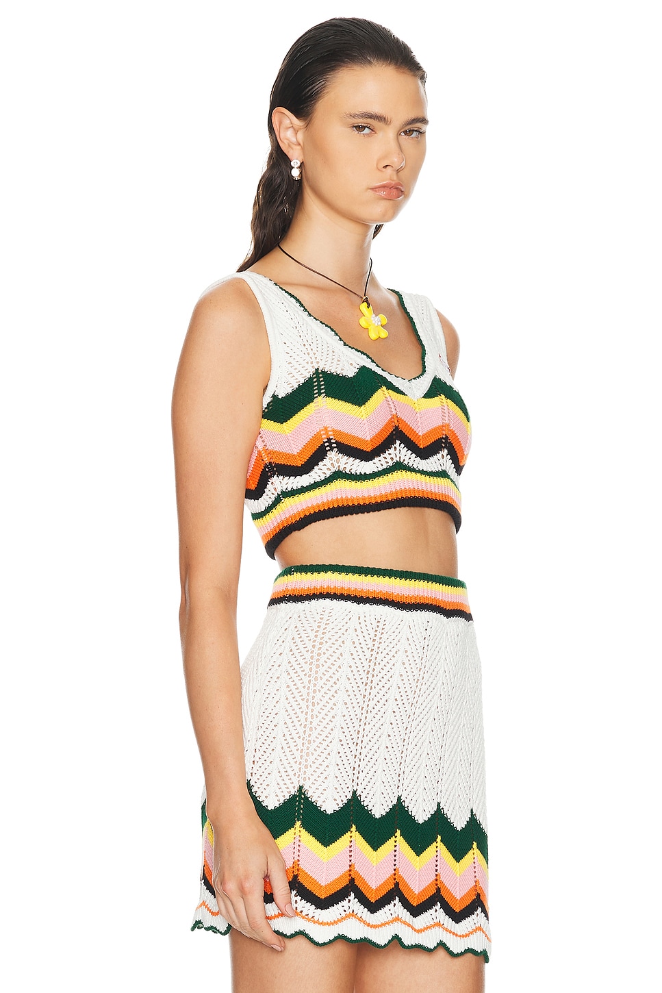 Casablanca Chevron Lace Bra Top in White & Multi | FWRD