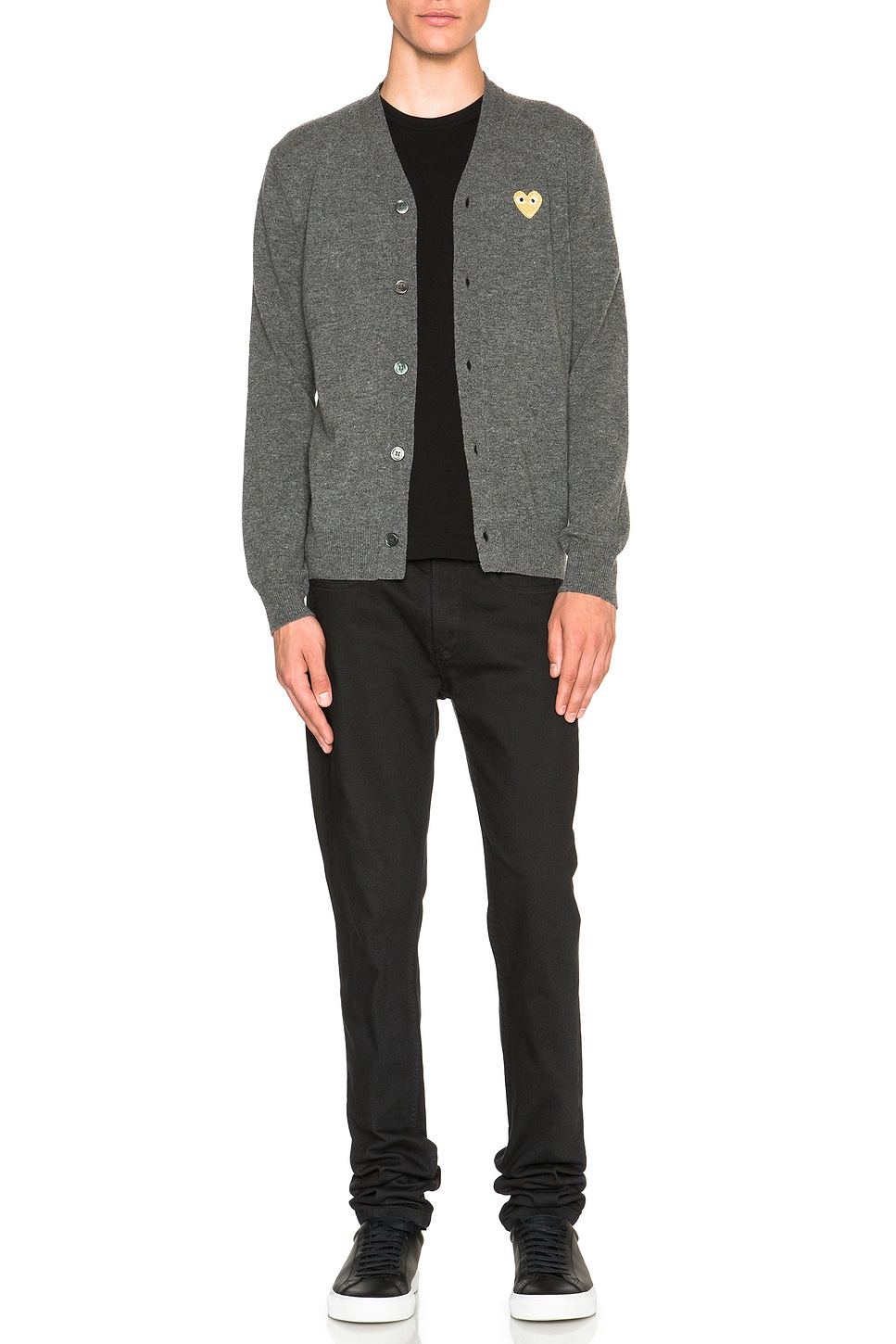 COMME des GARCONS PLAY Cardigan with Gold Emblem in Grey | FWRD