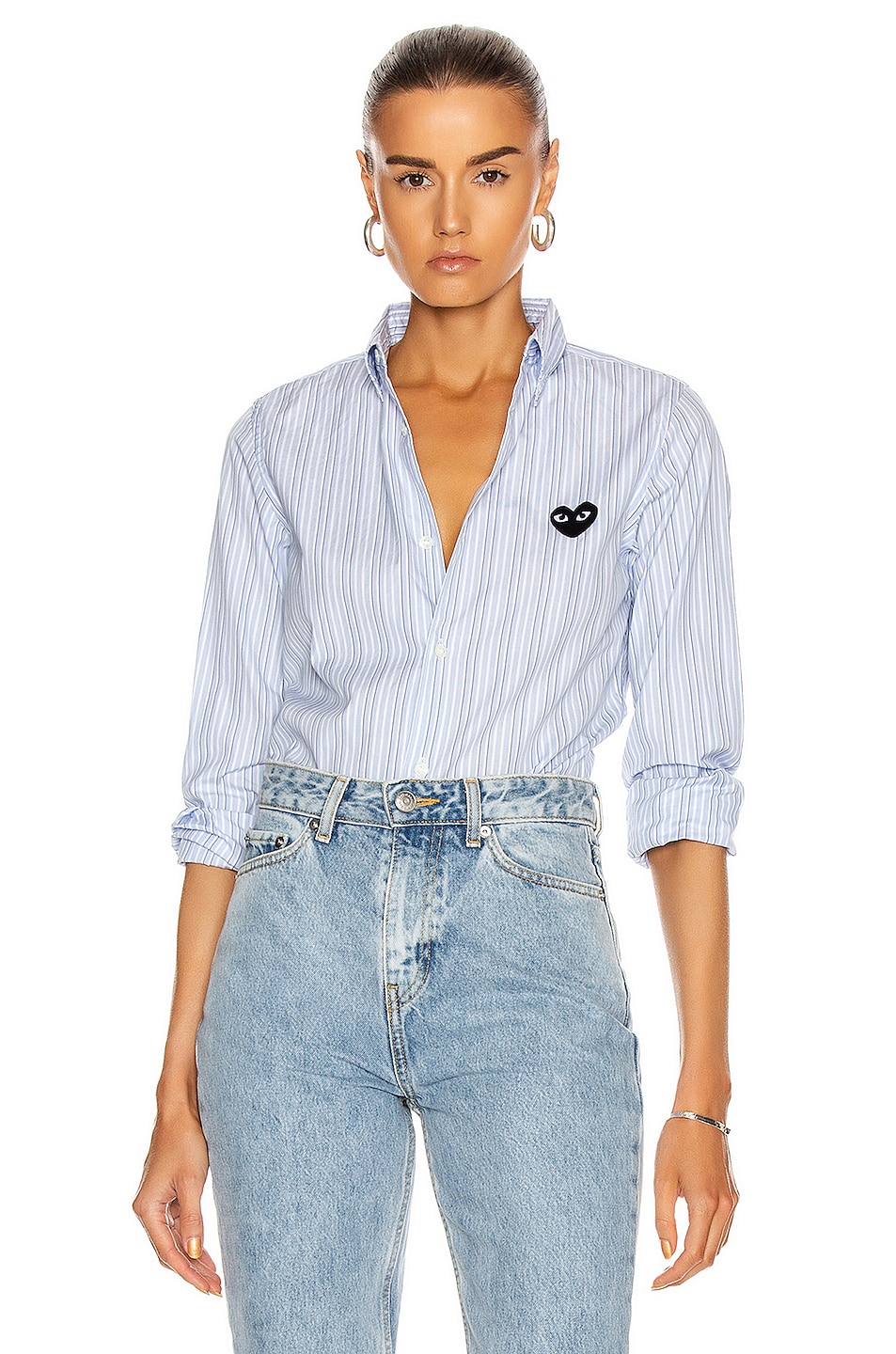 COMME des GARCONS PLAY Broad Stripe Cotton Button Down in Blue | FWRD