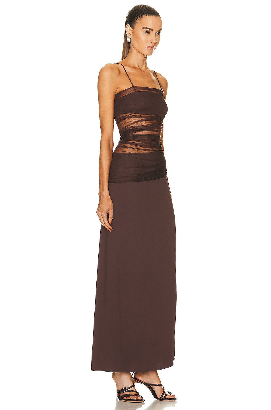 Christopher Esber Contrast Sheer Panel Dress in Walnut | FWRD