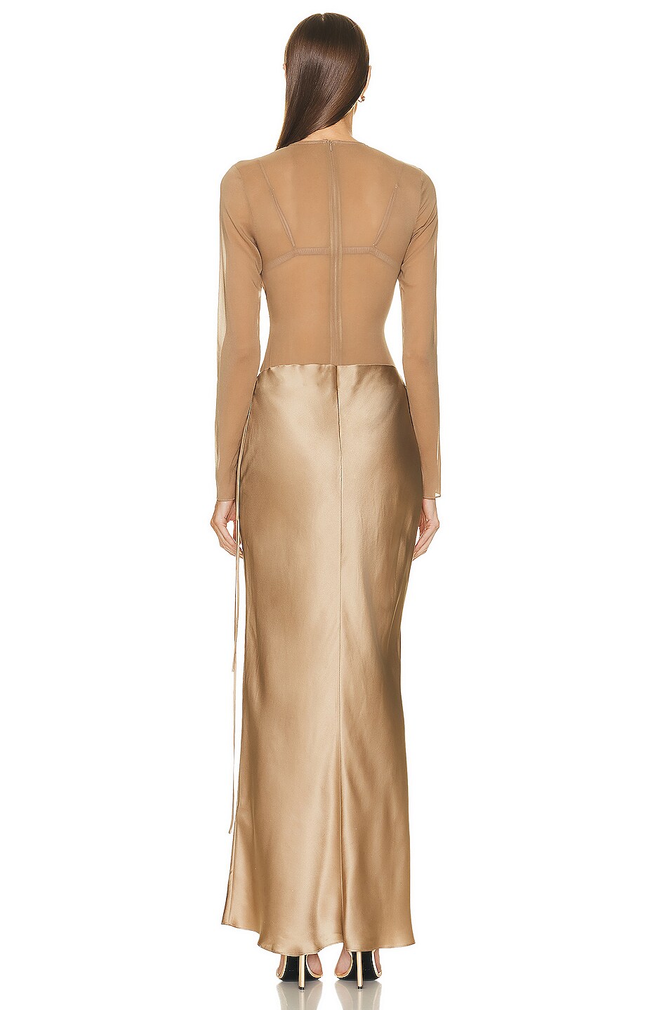 Christopher Esber Sheer Torso Long Sleeve Dress in OTTER | FWRD