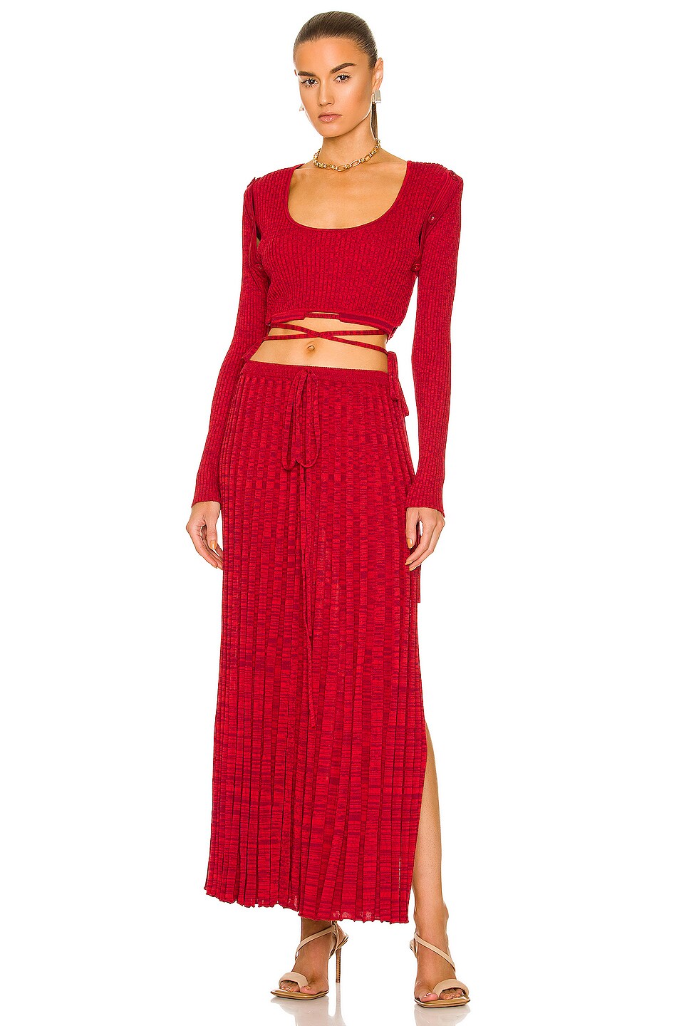 Christopher Esber Pleated Knit Tie Skirt in Chilli | FWRD