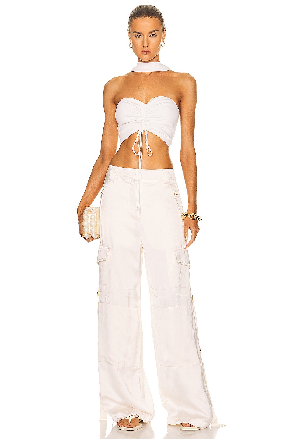 Christopher Esber Reverse Halter Ruched Top in Ivory | FWRD