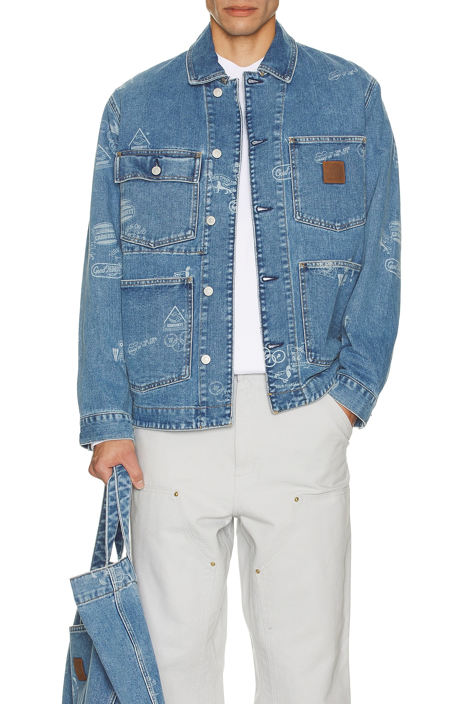 Carhartt WIP Stamp Jacket in Stamp Print & Blue Bleached | FWRD