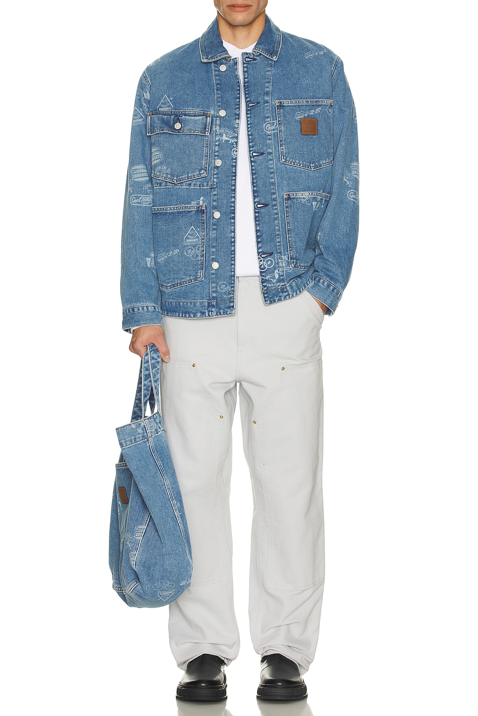 Carhartt WIP Stamp Jacket in Stamp Print & Blue Bleached | FWRD