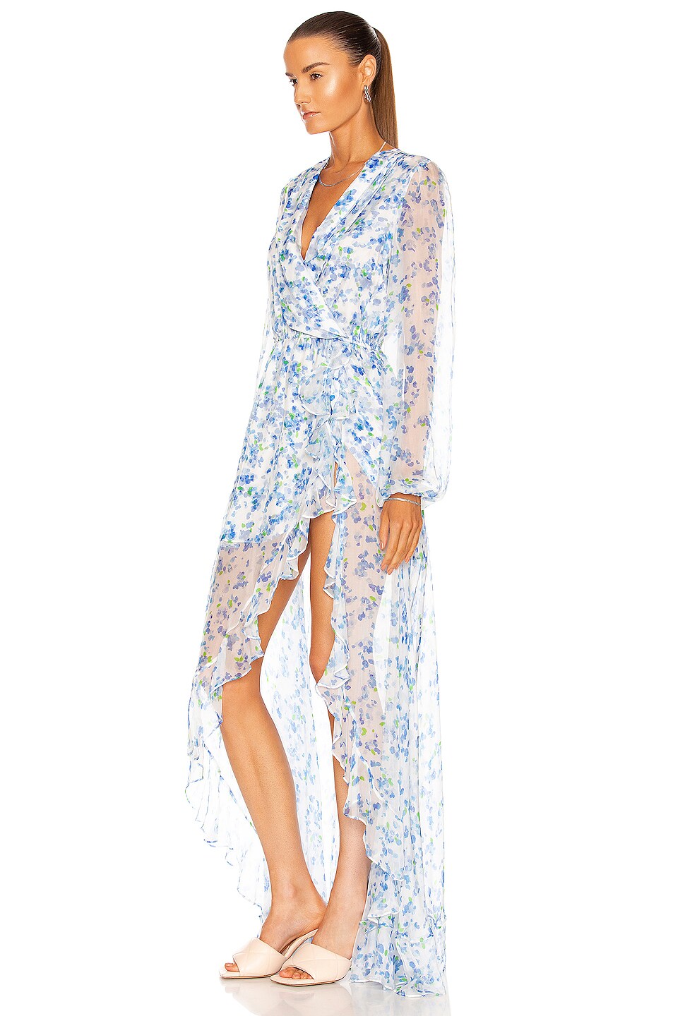 CAROLINE CONSTAS Vivian Gown in Blue Abstract Blossom | FWRD