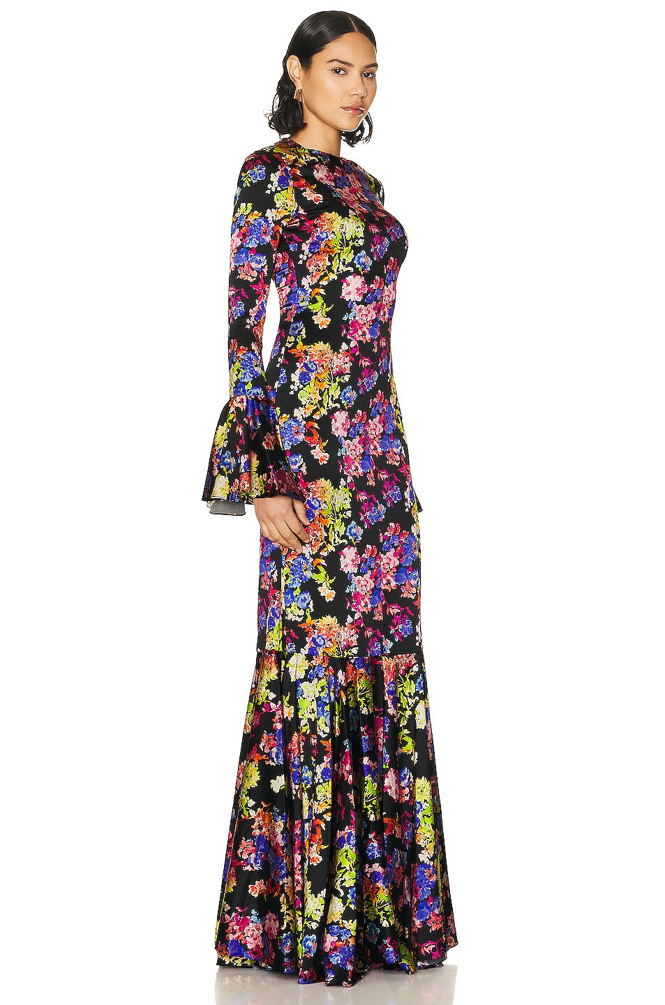 CAROLINE CONSTAS Allonia Gown in Black Multi Summer Floral | FWRD