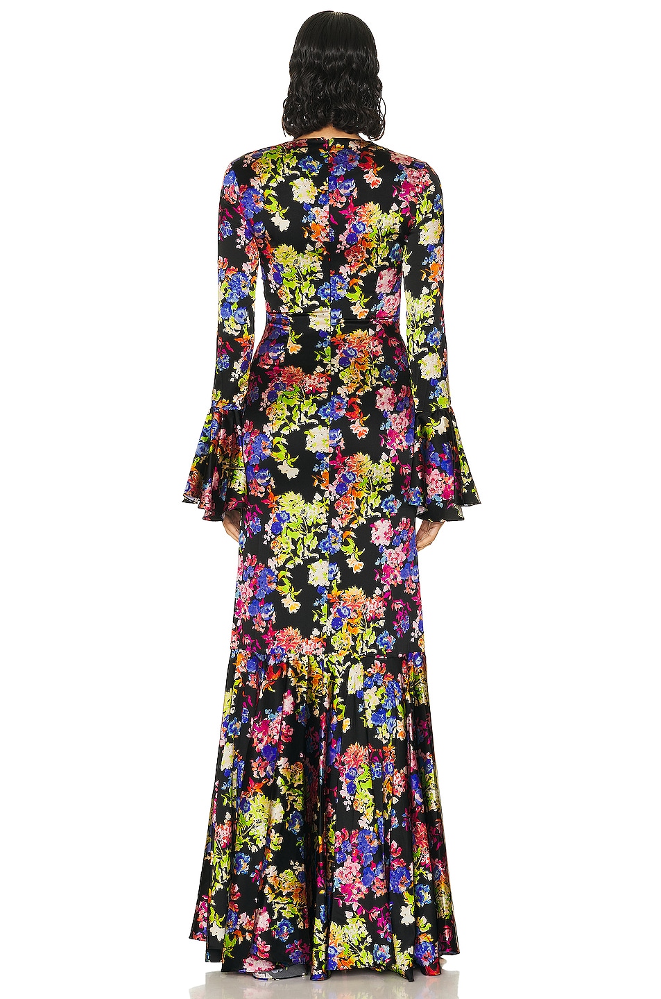 CAROLINE CONSTAS Allonia Gown in Black Multi Summer Floral | FWRD