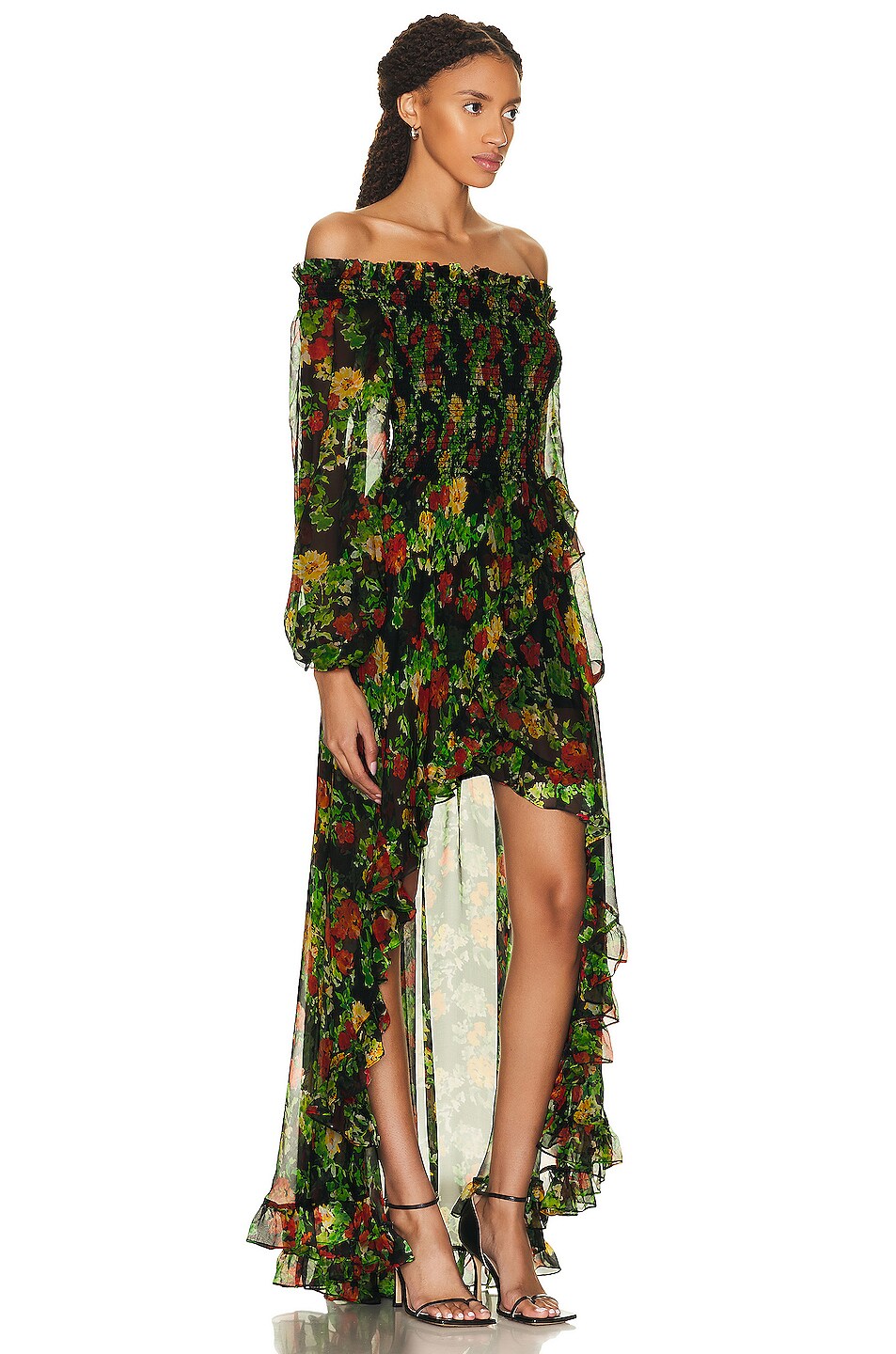 CAROLINE CONSTAS Ambrossia Gown in Yellow Red Noir Floral | FWRD