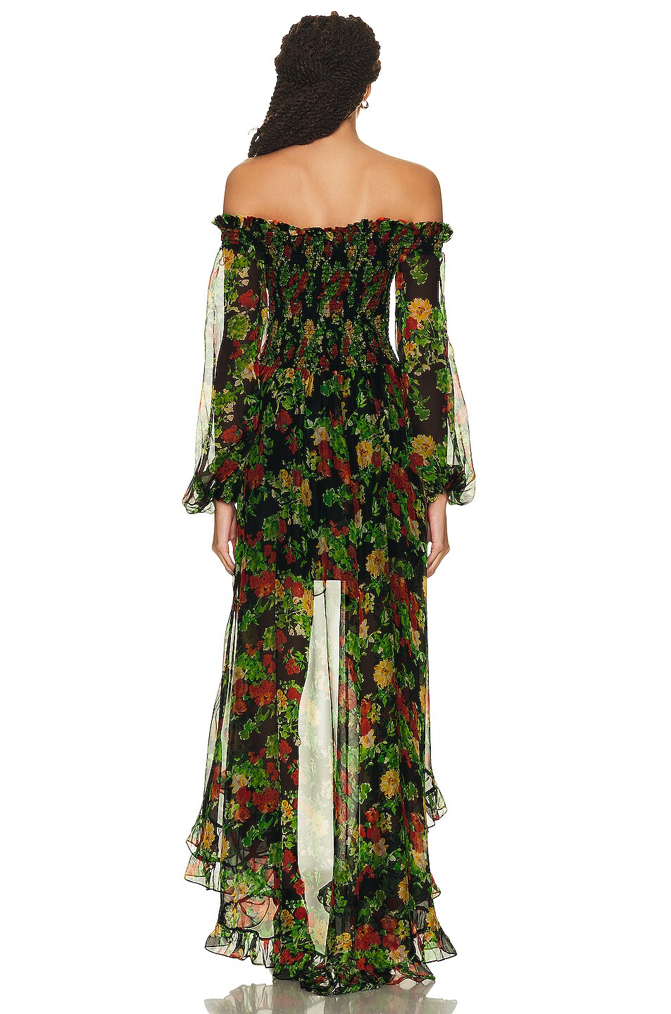 CAROLINE CONSTAS Ambrossia Gown in Yellow Red Noir Floral | FWRD