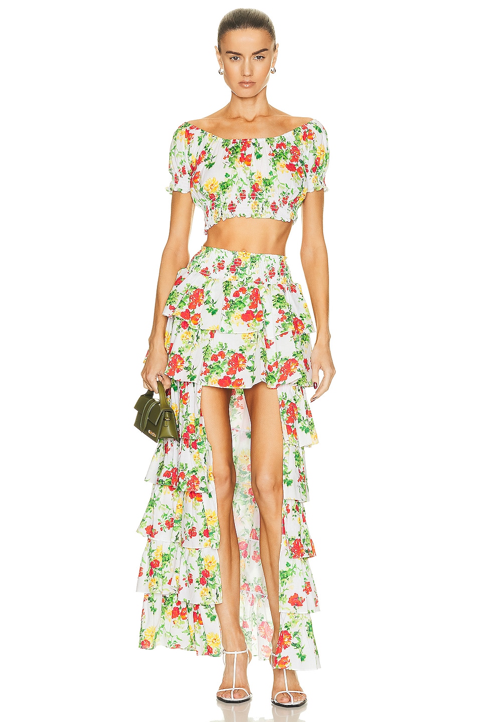 CAROLINE CONSTAS Callista Skirt in Yellow Red Blanc Floral | FWRD