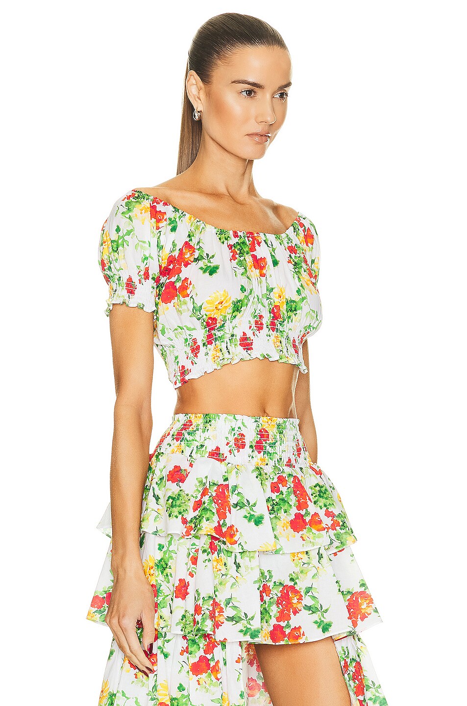 CAROLINE CONSTAS Cornelia Top in Yellow Red Blanc Floral | FWRD