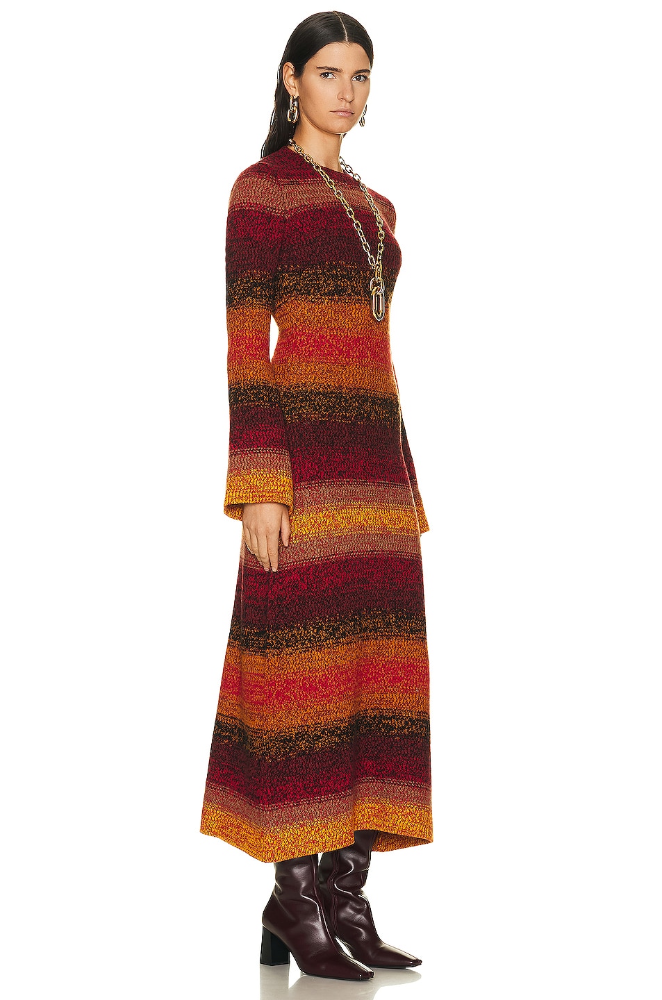 Chloe Multicolor Cashmere Long Dress in Sunset Orange | FWRD