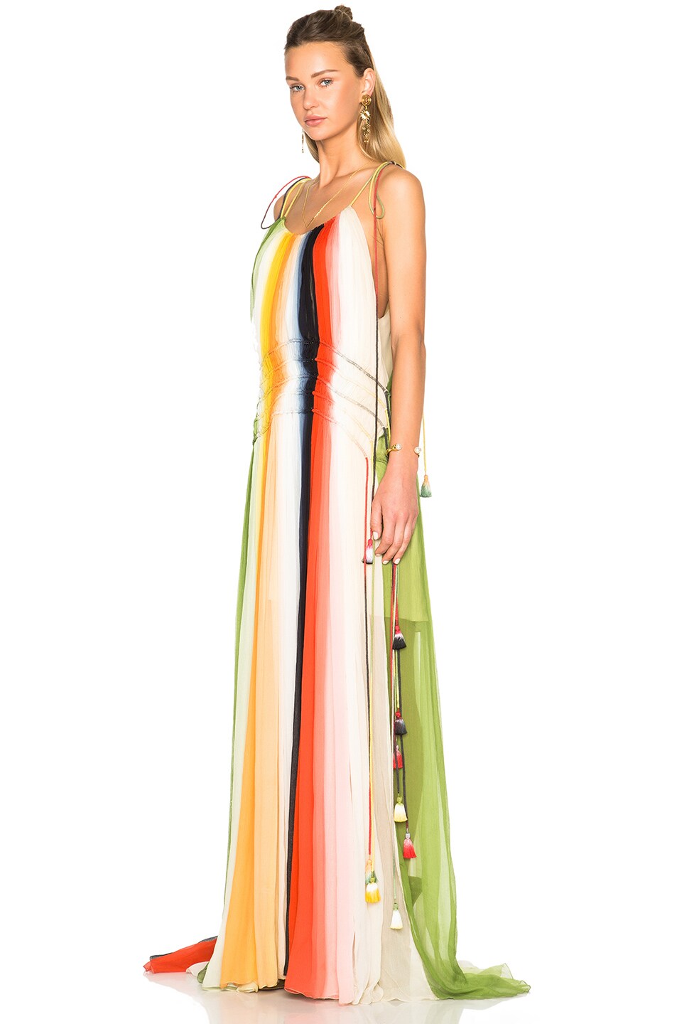 Chloe Rainbow Deep Dye Silk Crepon Dress in Green, Orange & Pink | FWRD