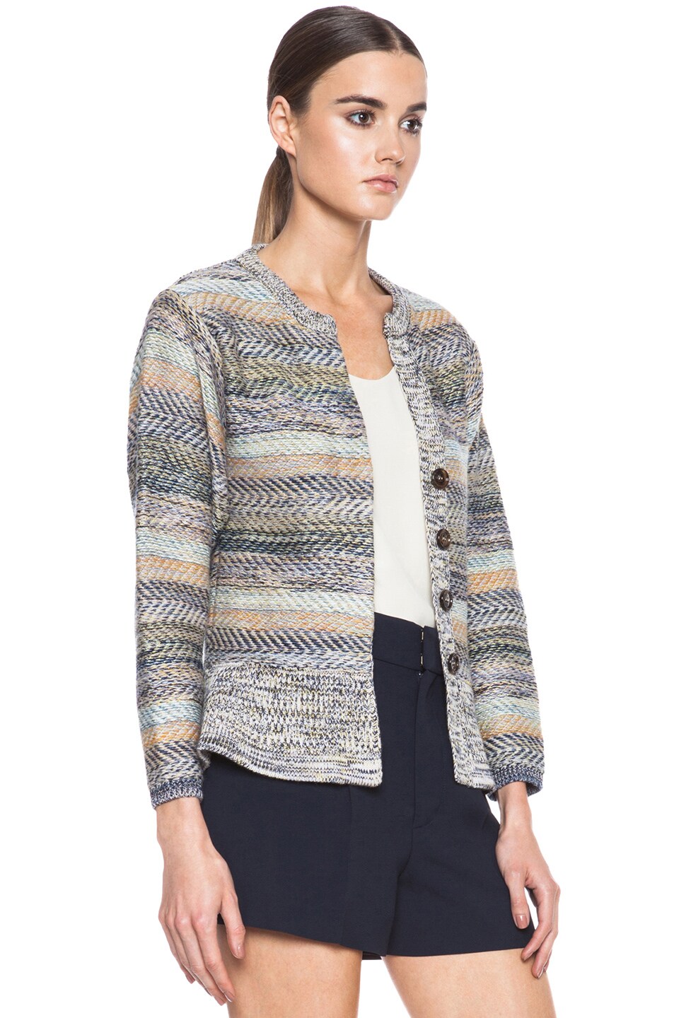 Chloe Tweedy Stripes Knit Sweater in Blue Multi | FWRD