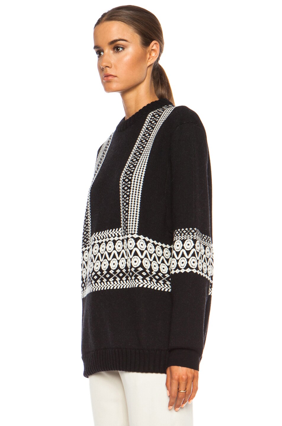 Chloe Stencil Jacquard Wool Sweater in White & Black | FWRD
