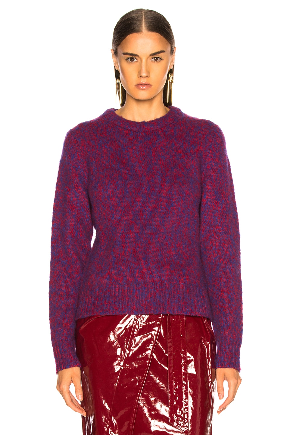 Chloe Brushed Bicolor Wool Cashmere Knit Crewneck Sweater in Blue & Red ...