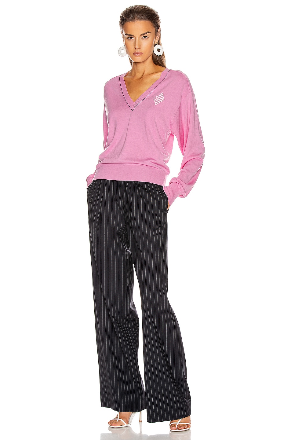 Chloe Diamond Logo V Neck Sweater in Dahlia Pink | FWRD