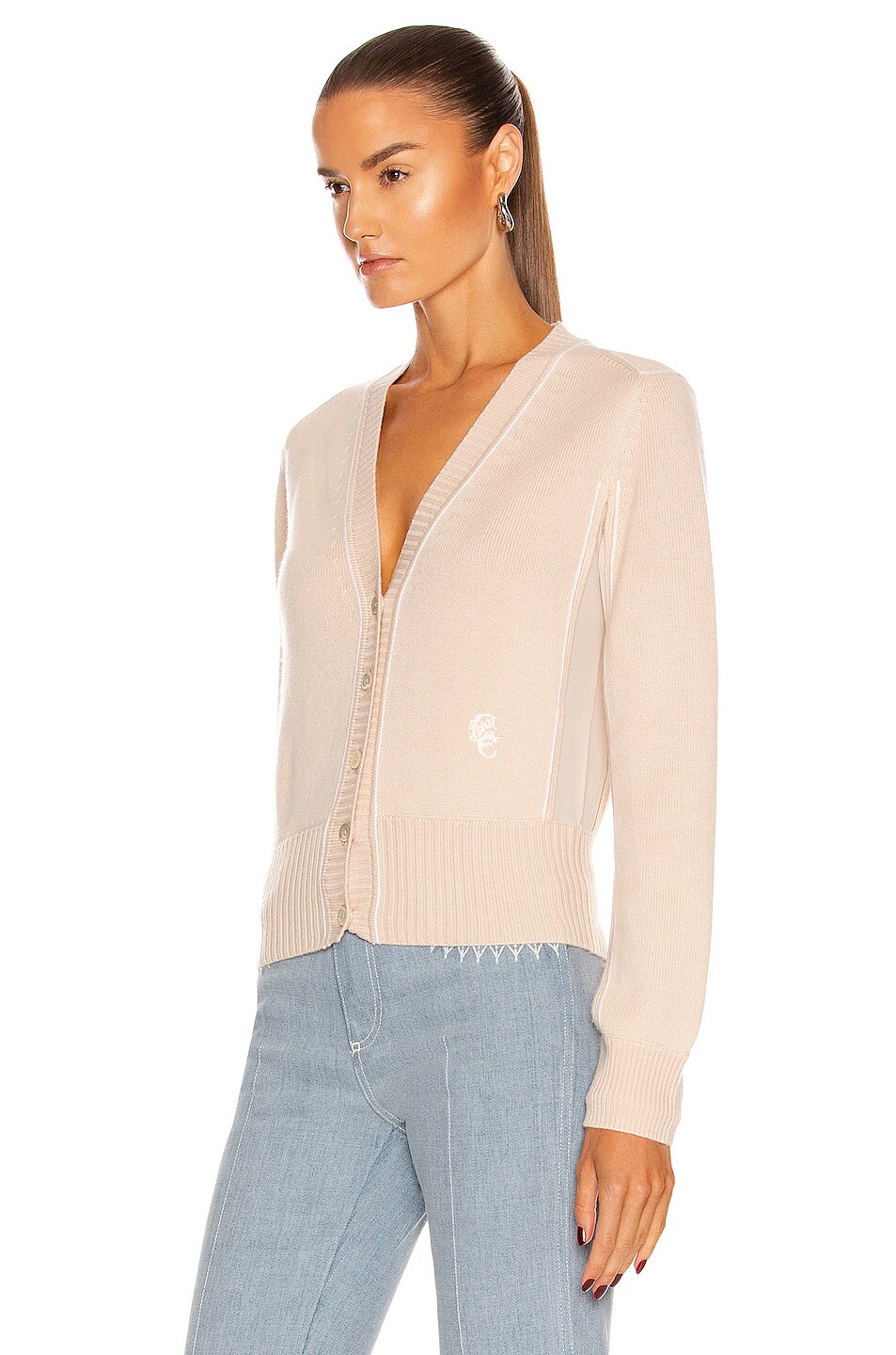 Chloe Long Sleeve Cardigan in Creamy Beige | FWRD
