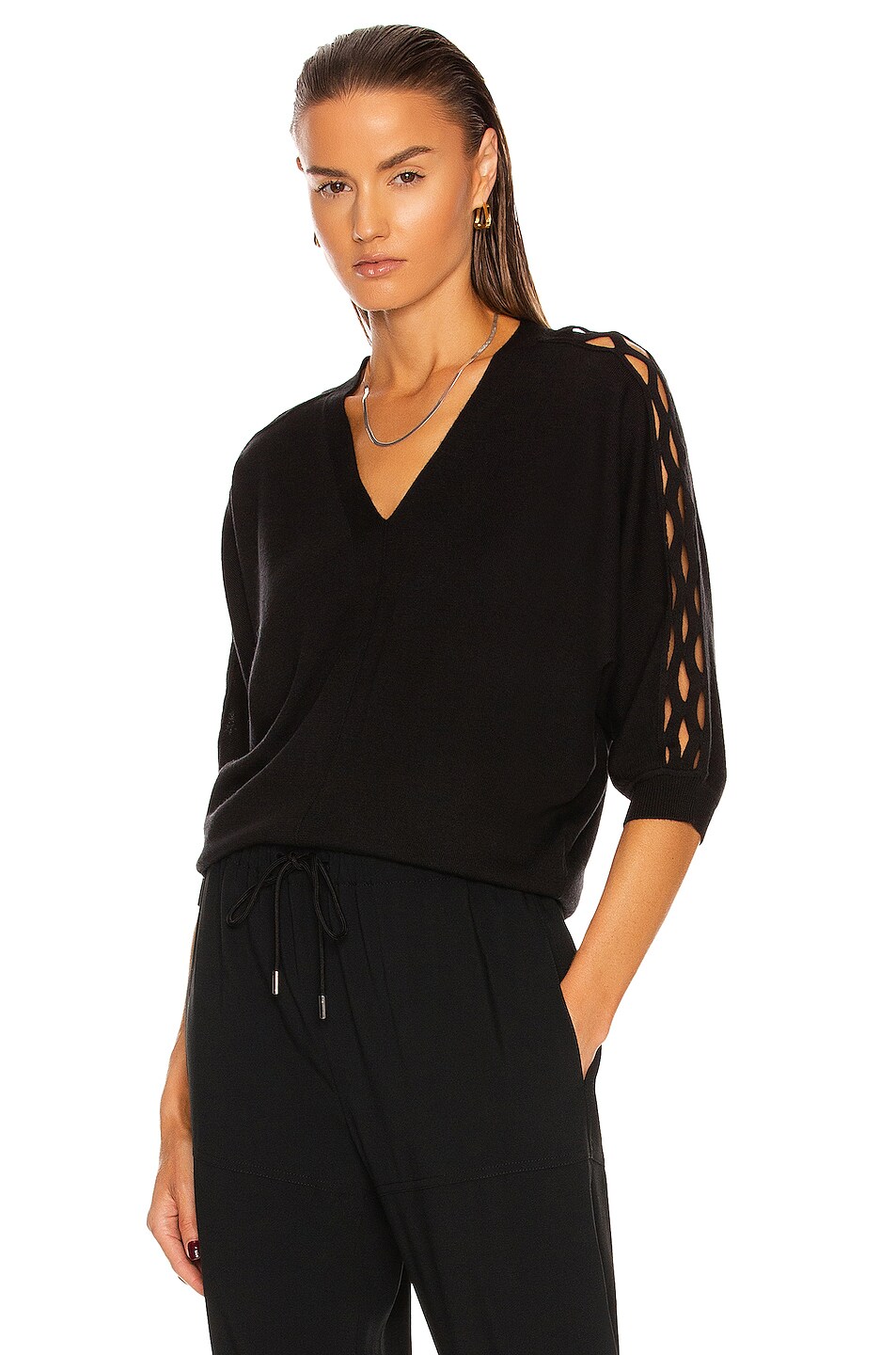 Chloe Mesh Wool Sweater in Black | FWRD