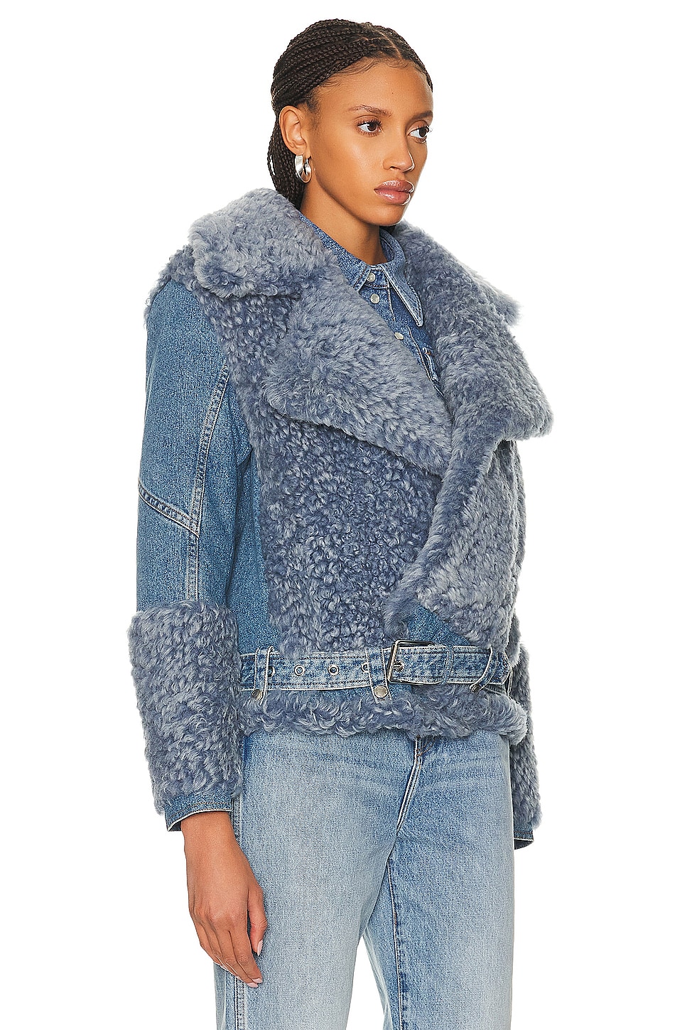 Chloe Shearling & Denim Jacket in Foggy Blue | FWRD
