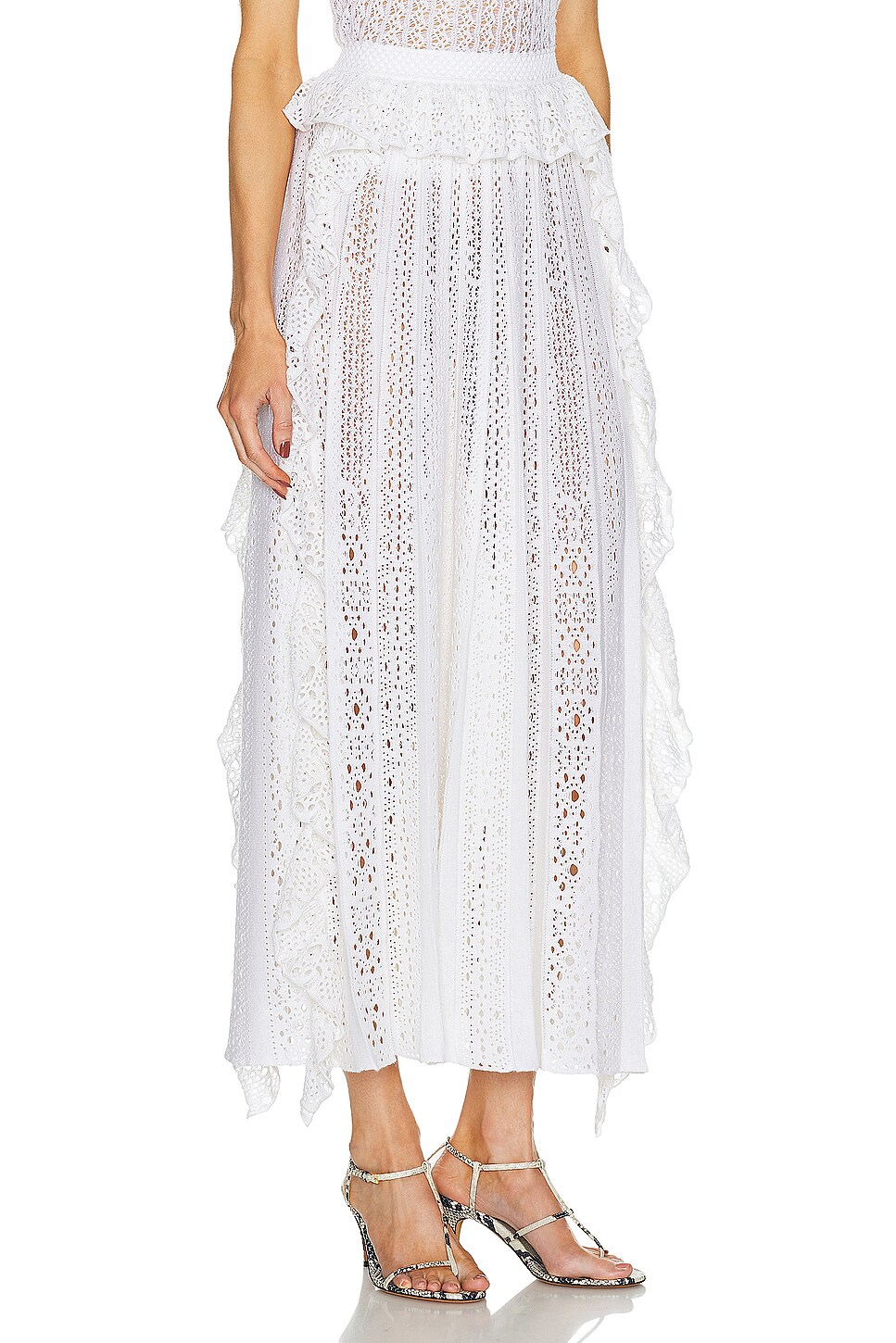 Chloe Long Ruffled Skirt in Iconic Milk | FWRD