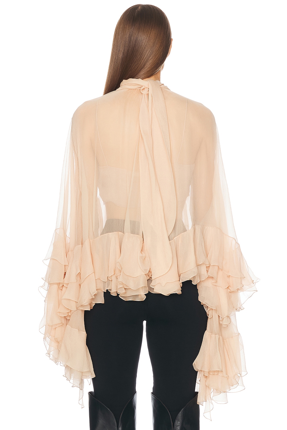 Chloe High Low Ruffle Top in Barley Brown | FWRD