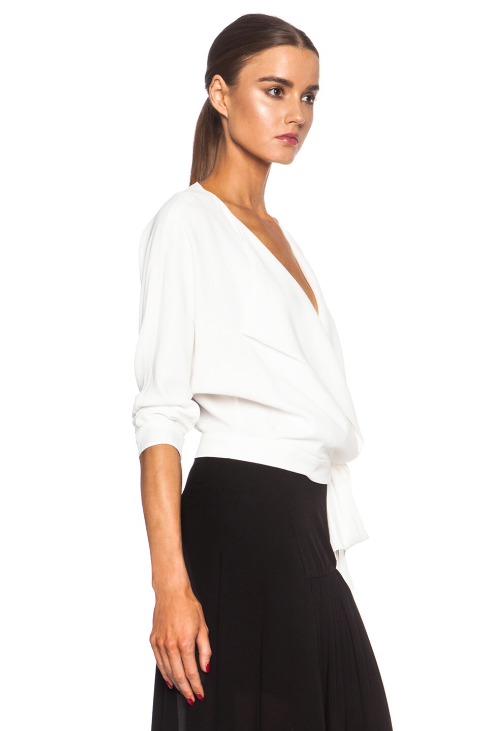 Chloe Light Cady Wrap Acetate-Blend Top in Milk | FWRD