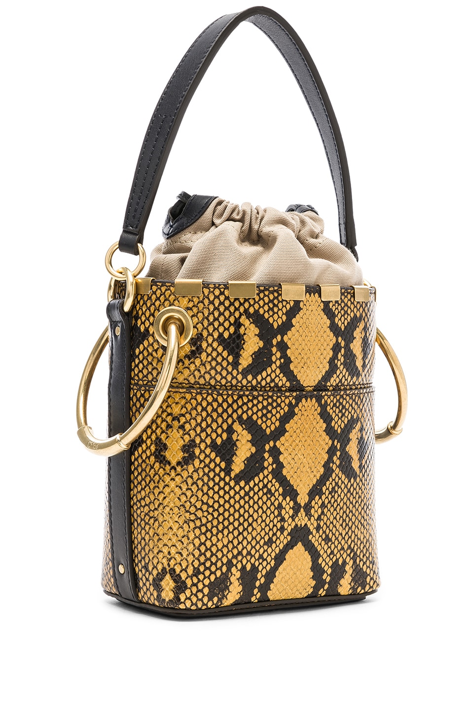 Chloe Mini Roy Python Print Leather Bucket Bag in September Sun | FWRD