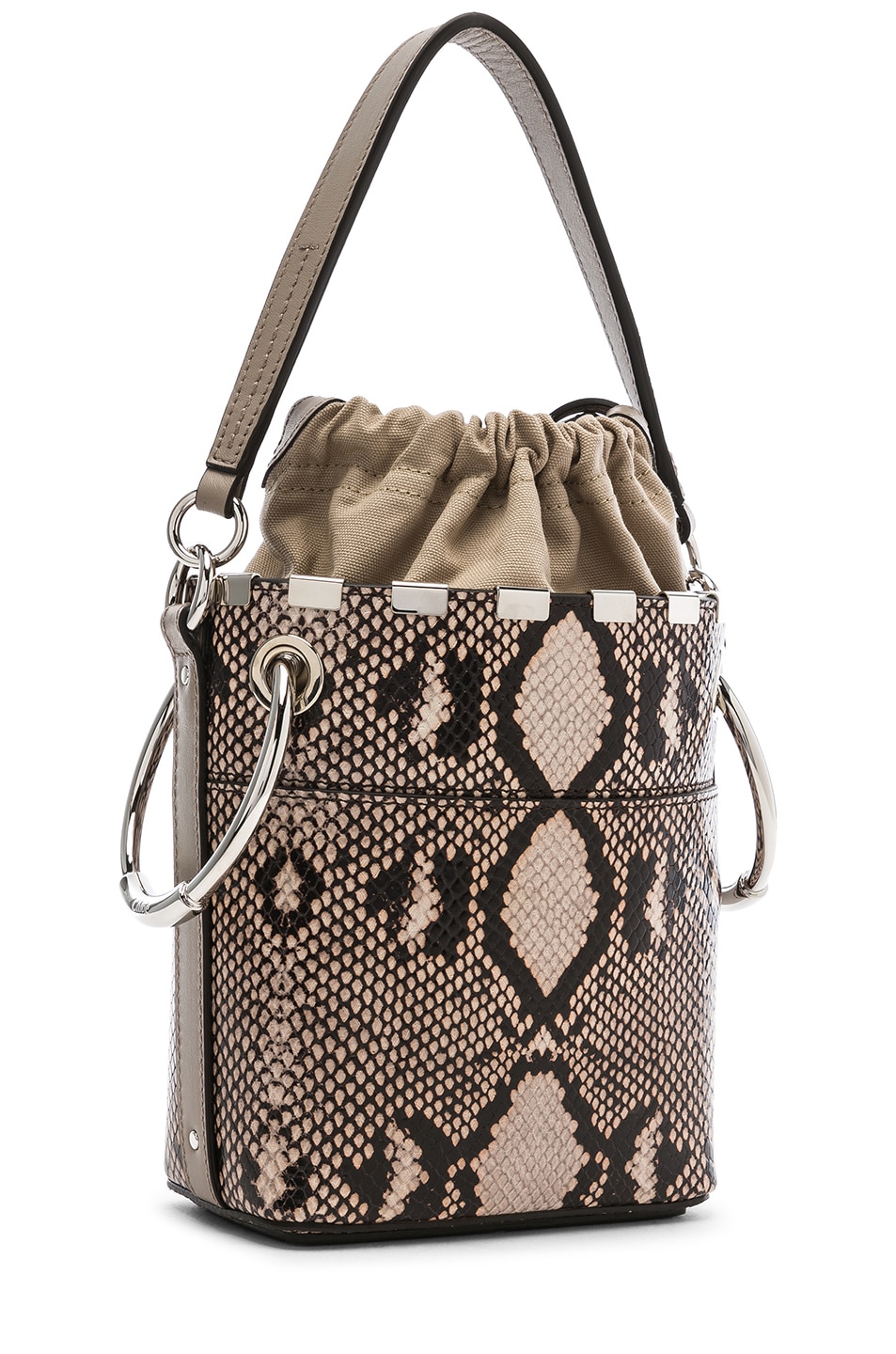 Chloe Mini Roy Python Print Leather Bucket Bag in Eternal Grey | FWRD