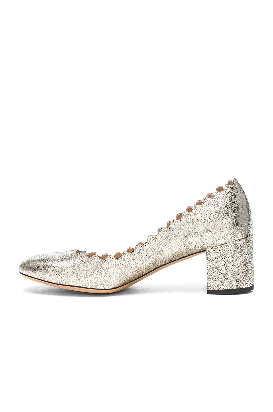 Chloe Leather Lauren Heels in Grey Glitter | FWRD