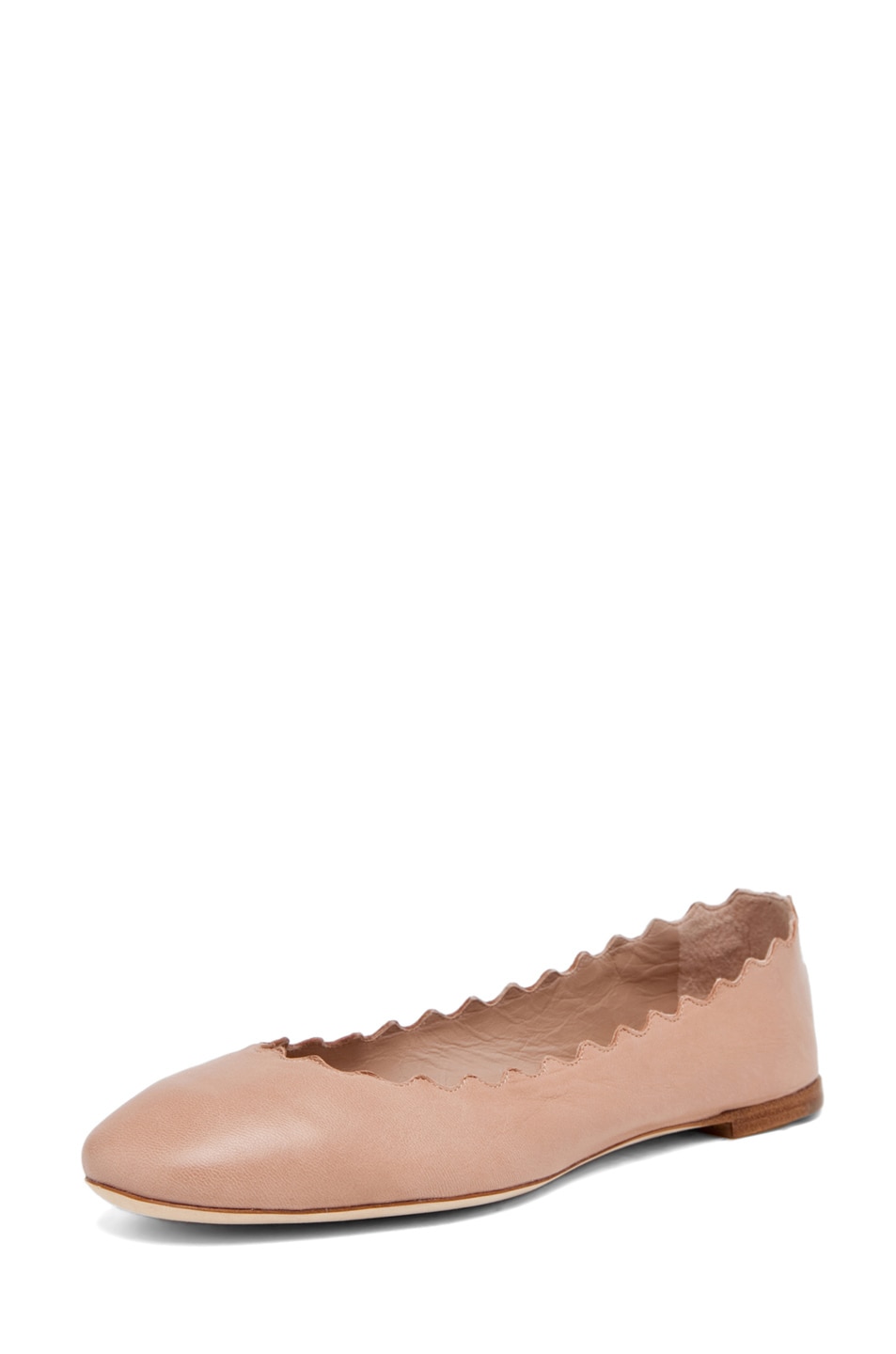 Chloe Leather Scalloped Flats in Nude | FWRD
