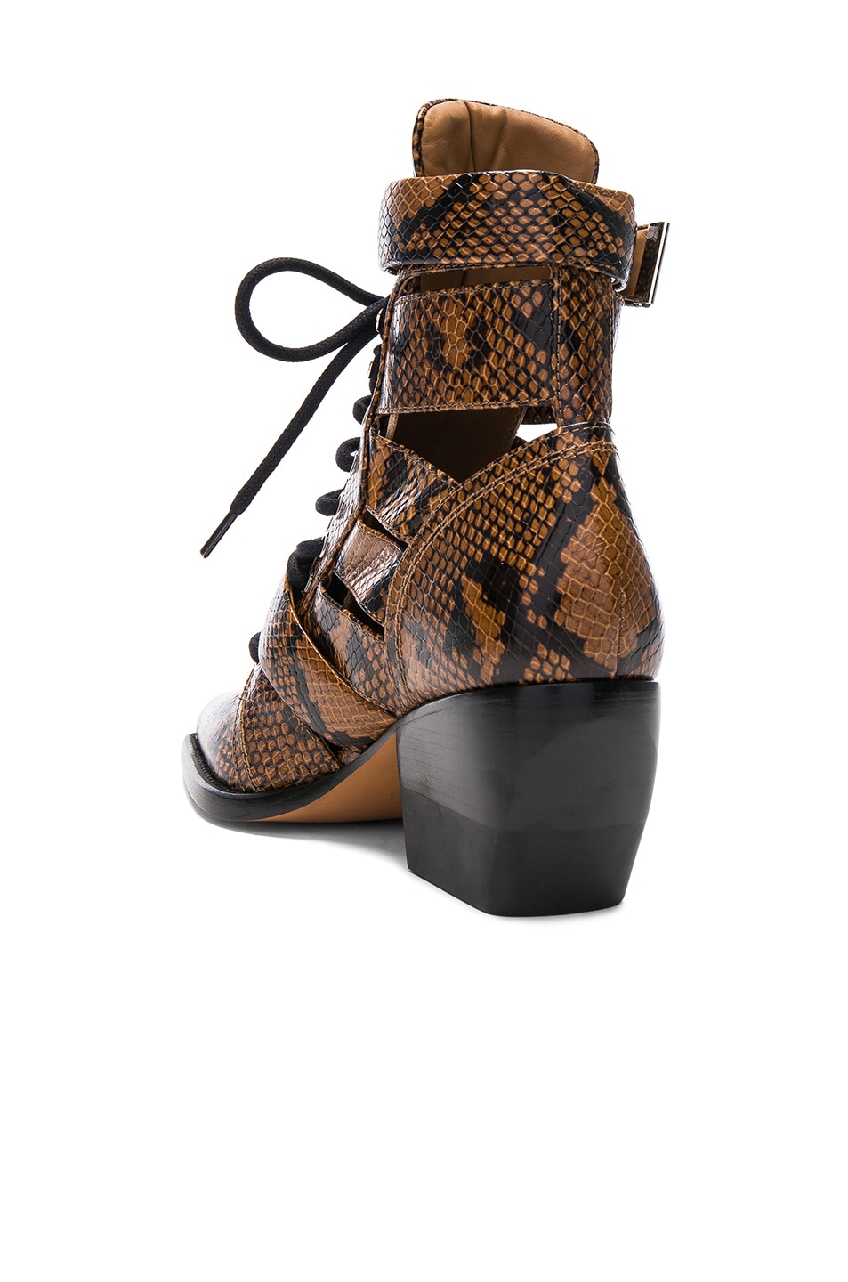 Chloe Rylee Python Print Leather Lace Up Buckle Boots in Light Tan | FWRD