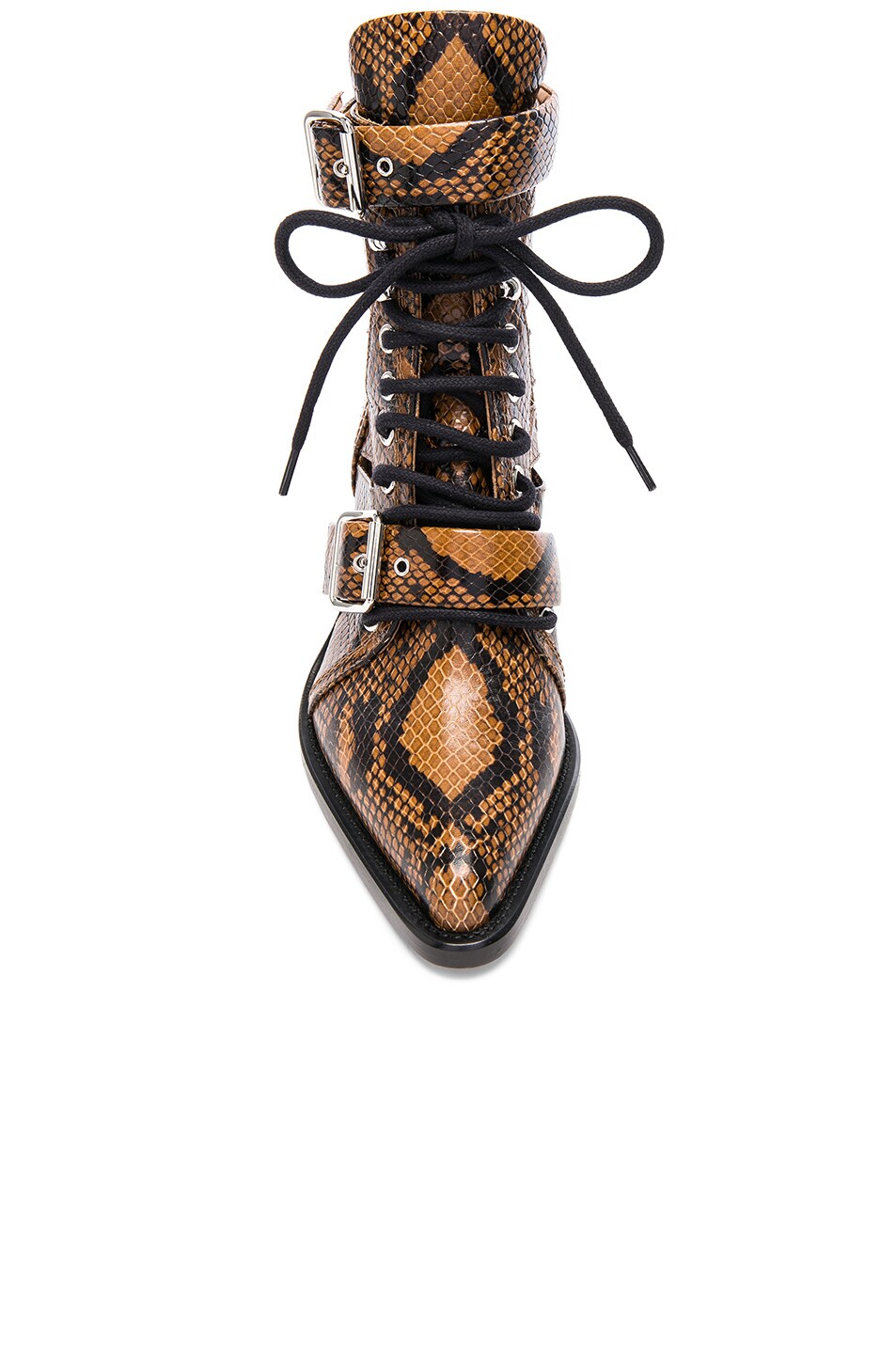 Chloe Rylee Python Print Leather Lace Up Buckle Boots in Light Tan | FWRD
