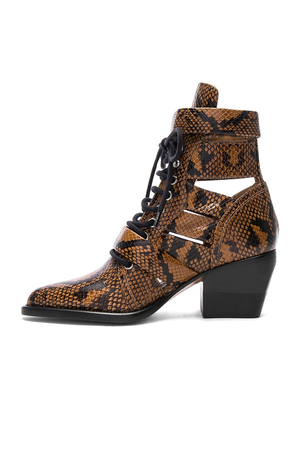 Chloe Rylee Python Print Leather Lace Up Buckle Boots in Light Tan | FWRD