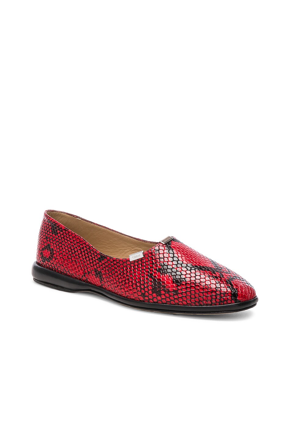 Chloe Skye Python Print Leather Flats in Gypsy Red | FWRD