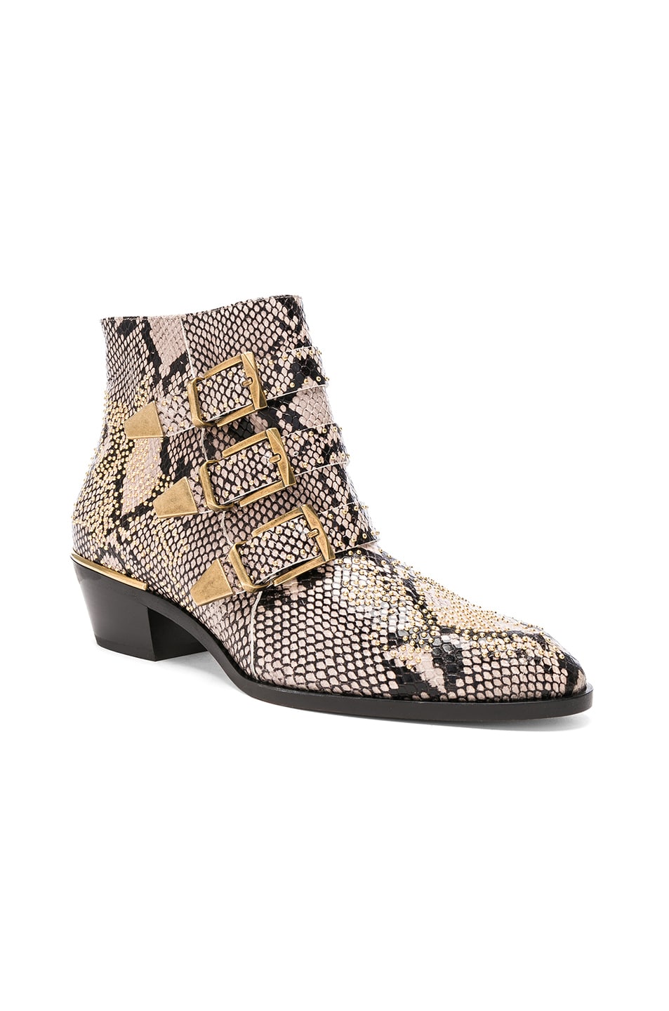Chloe Susanna Python Print Leather Studded Ankle Boots in Eternal Grey ...