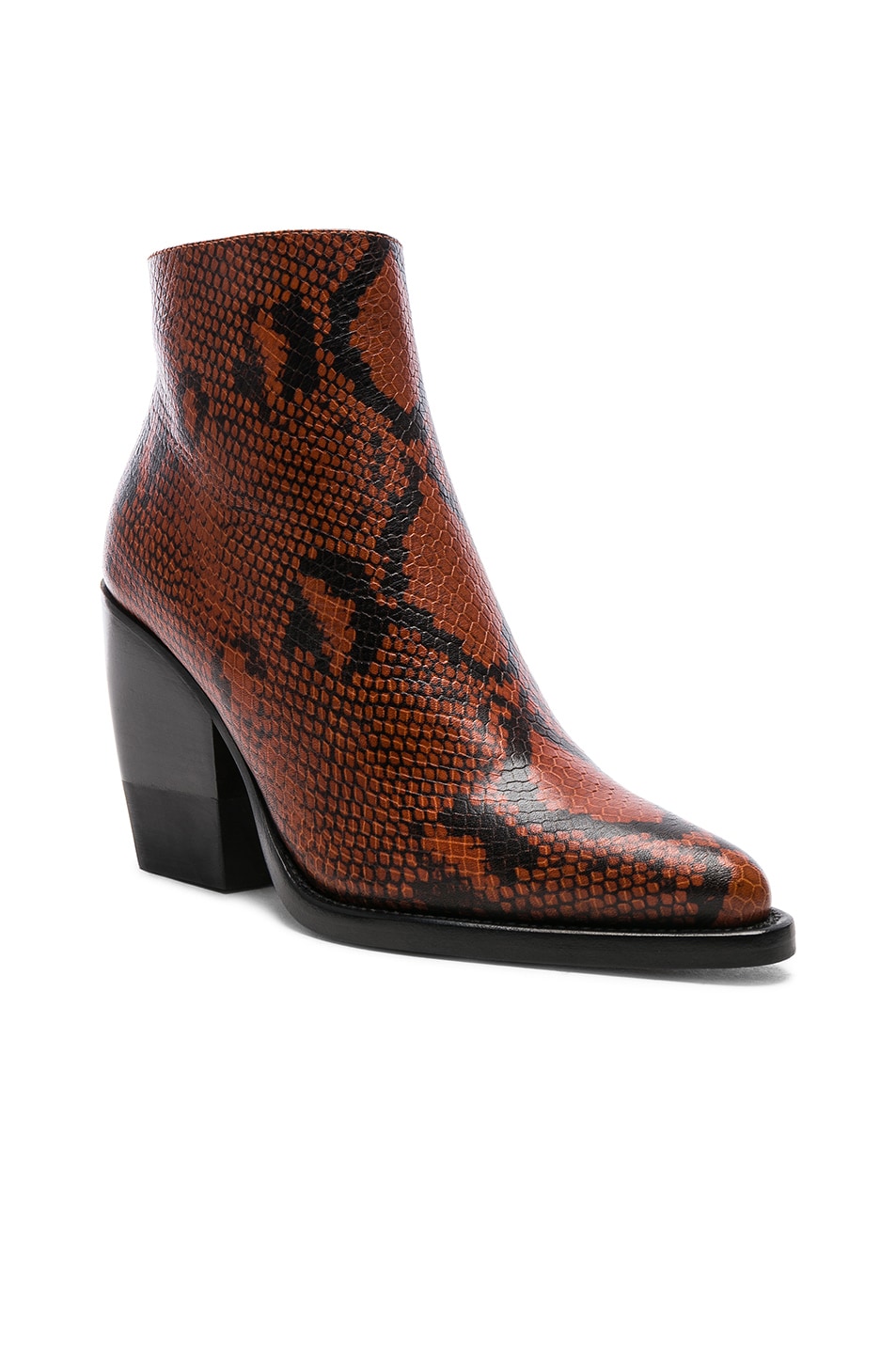 Chloe Python Rylee Print Leather Ankle Boots in Brown | FWRD