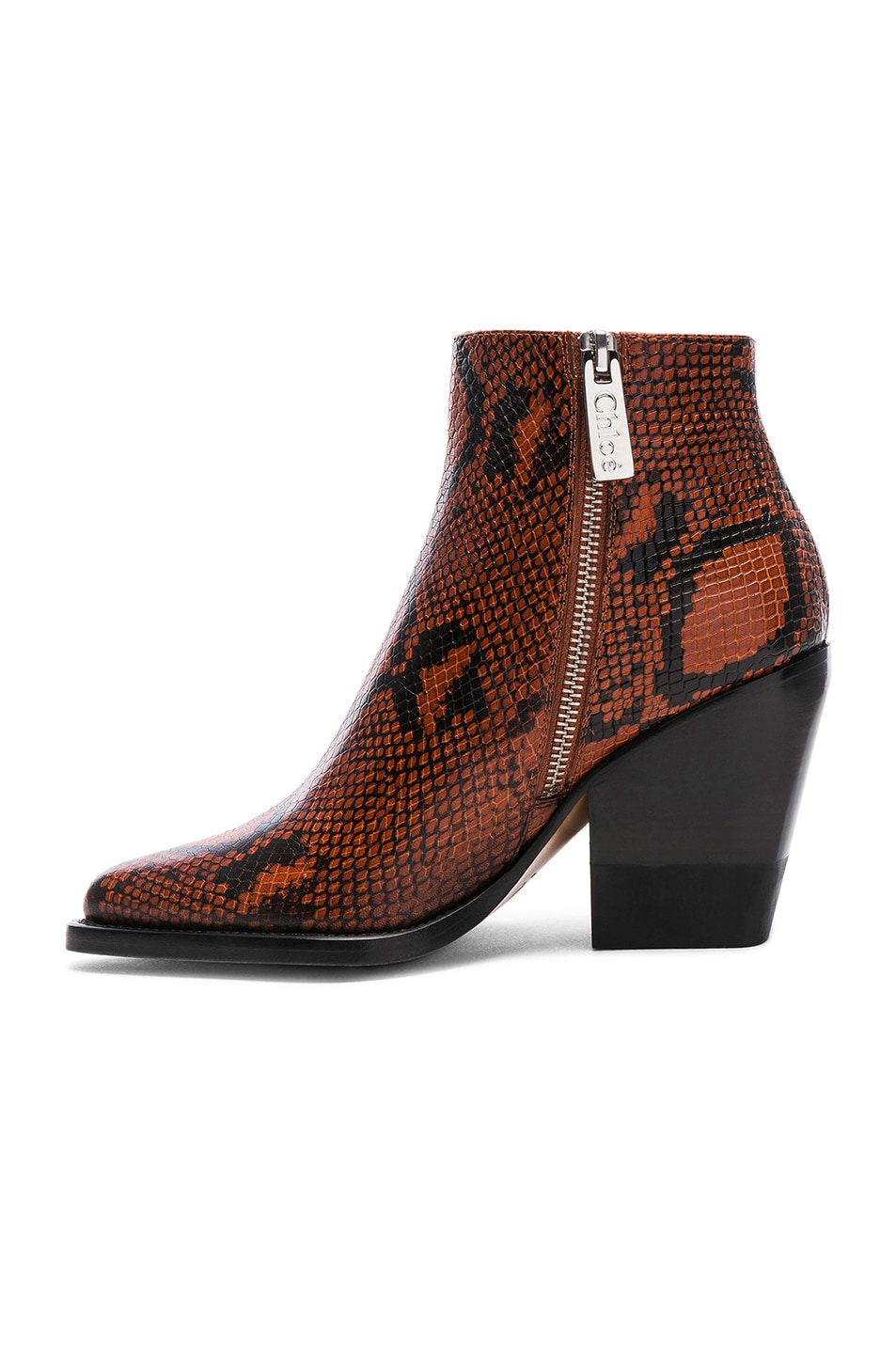 Chloe Python Rylee Print Leather Ankle Boots in Brown | FWRD