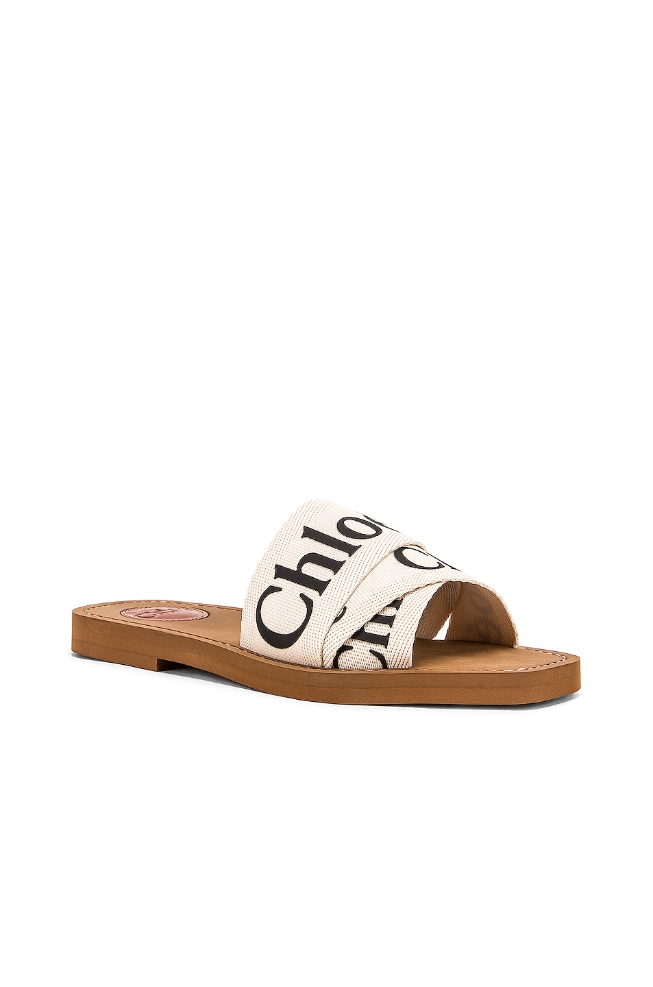 Chloe Woody Canvas Slides in White | FWRD