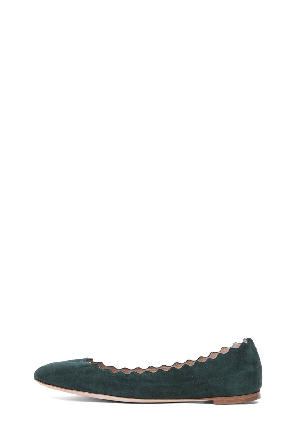 Chloe Suede Scalloped Flats in English Green | FWRD