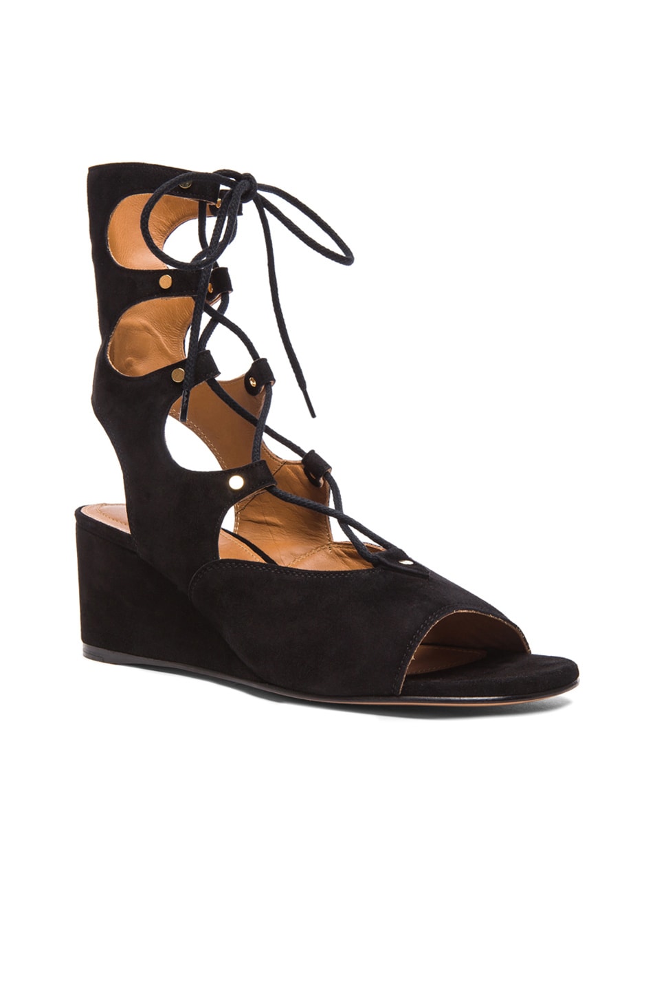 Chloe Short Suede Gladiator Wedges in Black | FWRD