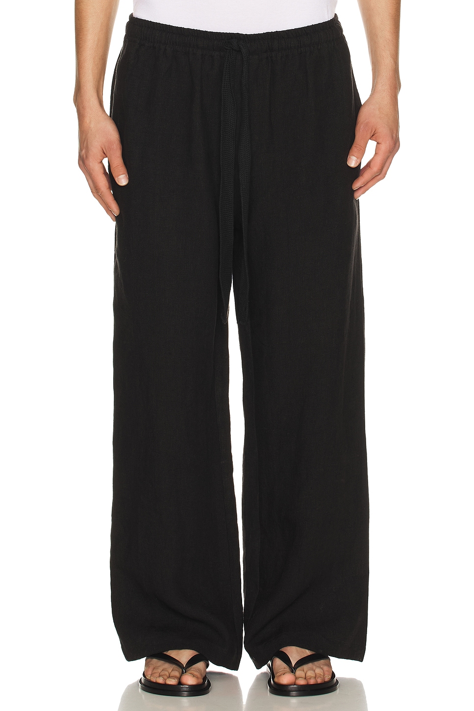 Commas Wide Leg Linen Trousers in Black | FWRD