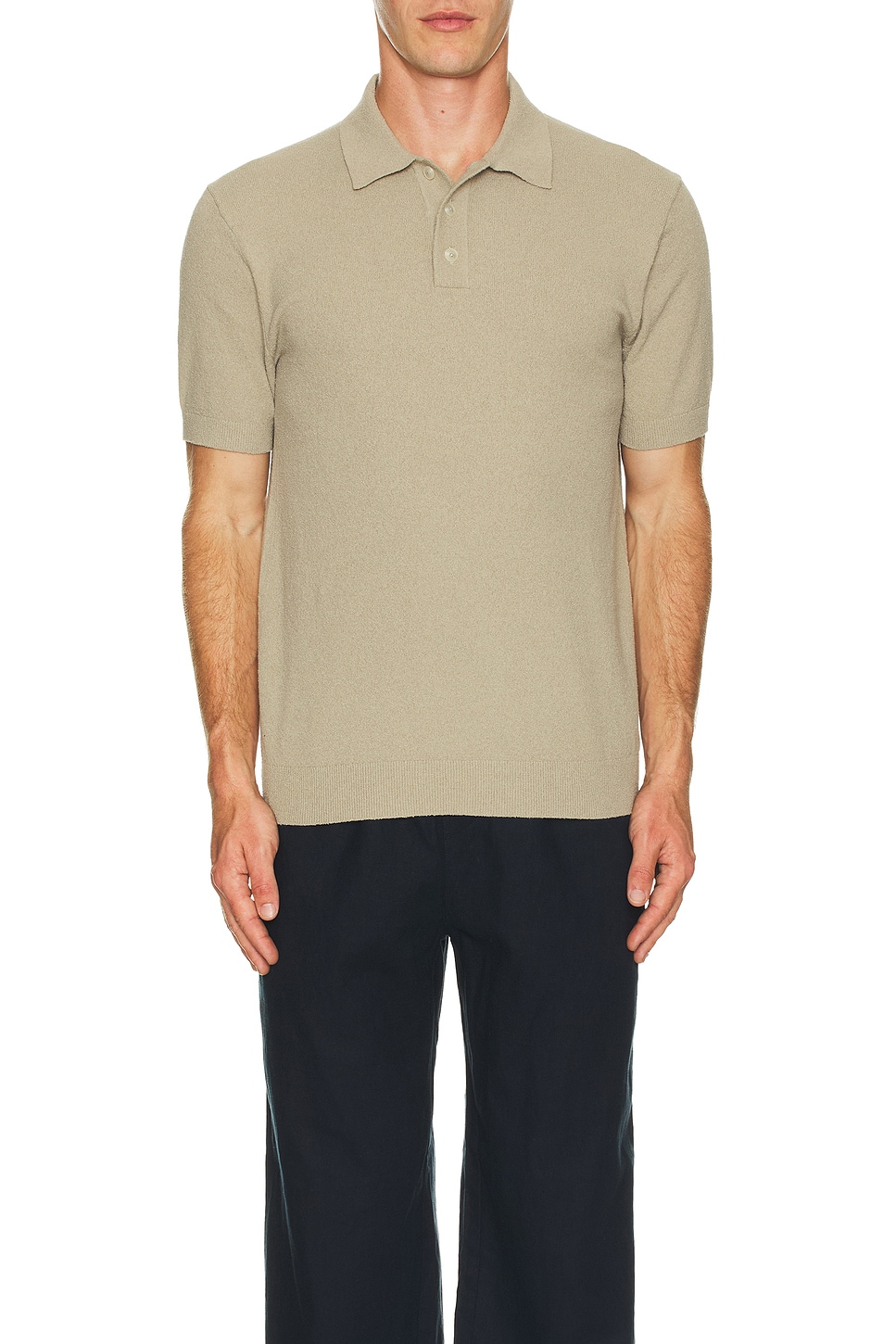 Club Monaco Short Sleeve Boucle Polo in Khaki | FWRD