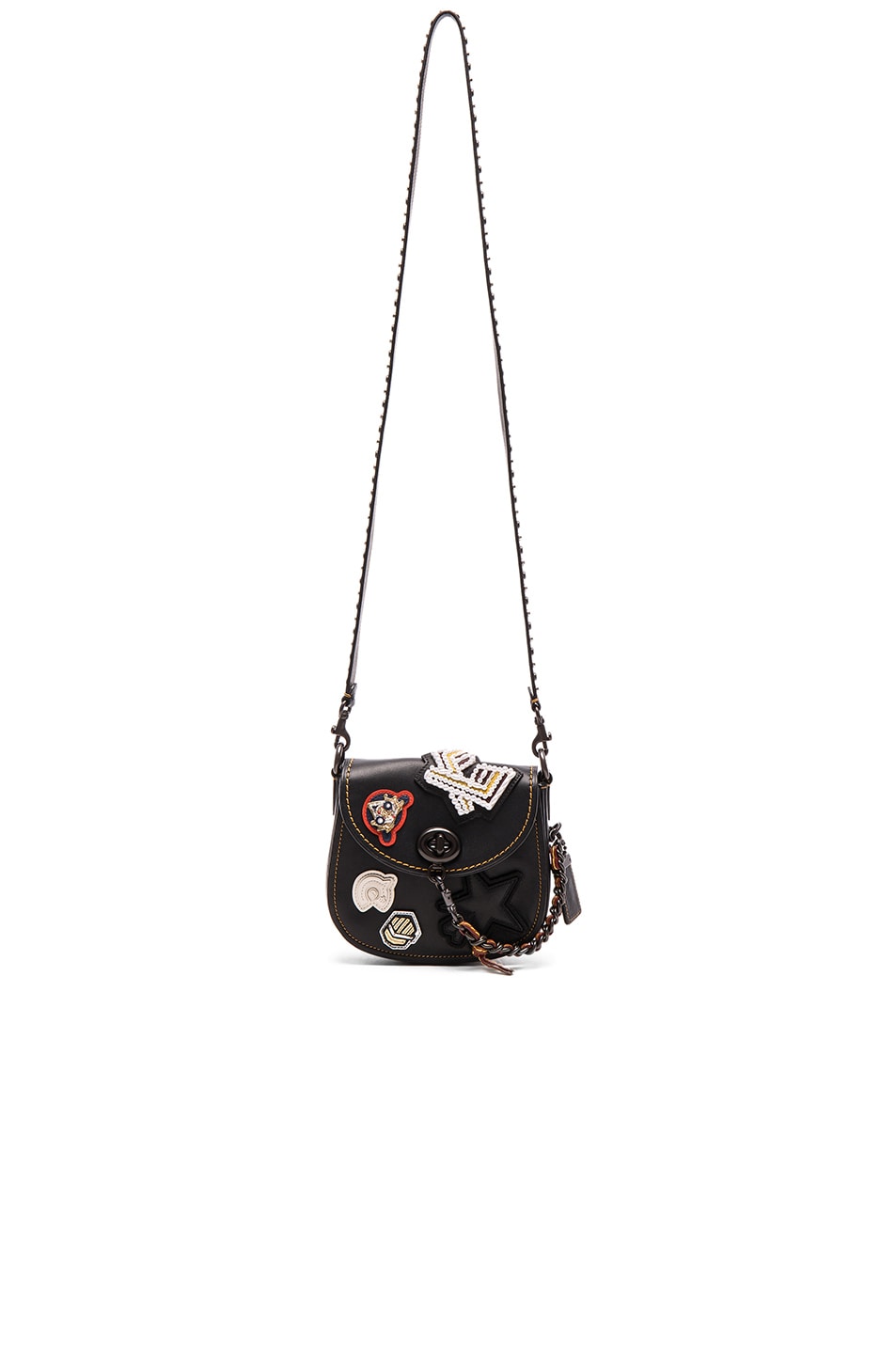 Coach Varsity Patches Turnlock Saddle Bag 17 in Black | FWRD