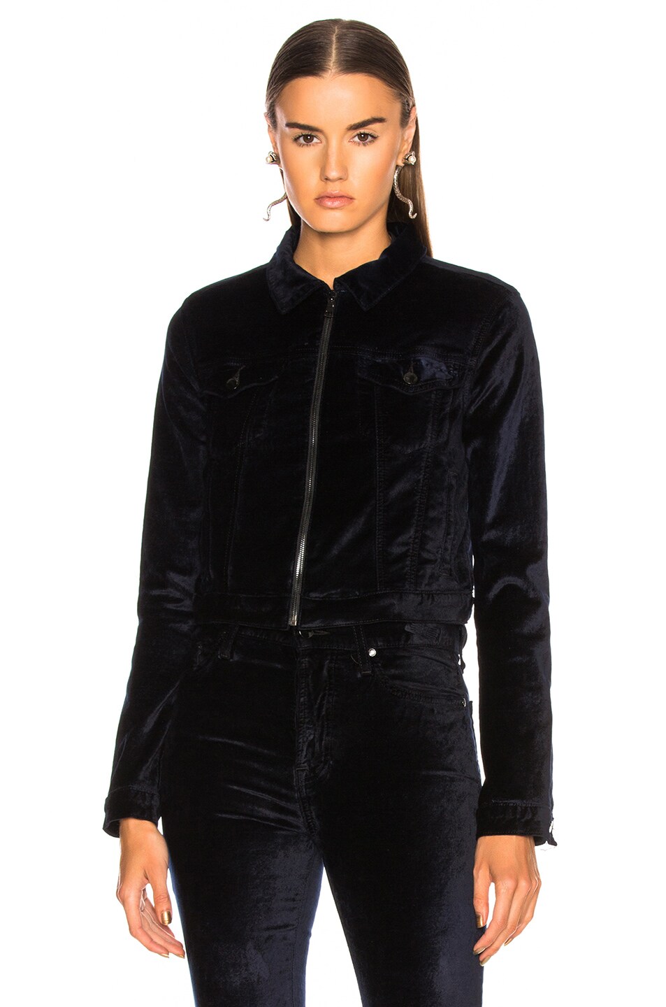 COTTON CITIZEN for FWRD Velvet Crop Utility Jacket in Navy | FWRD