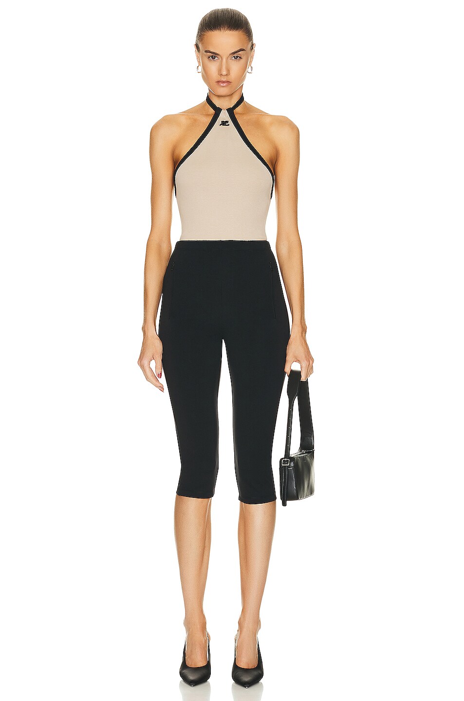 Courreges Choker Contrast Top in Sand & Black | FWRD
