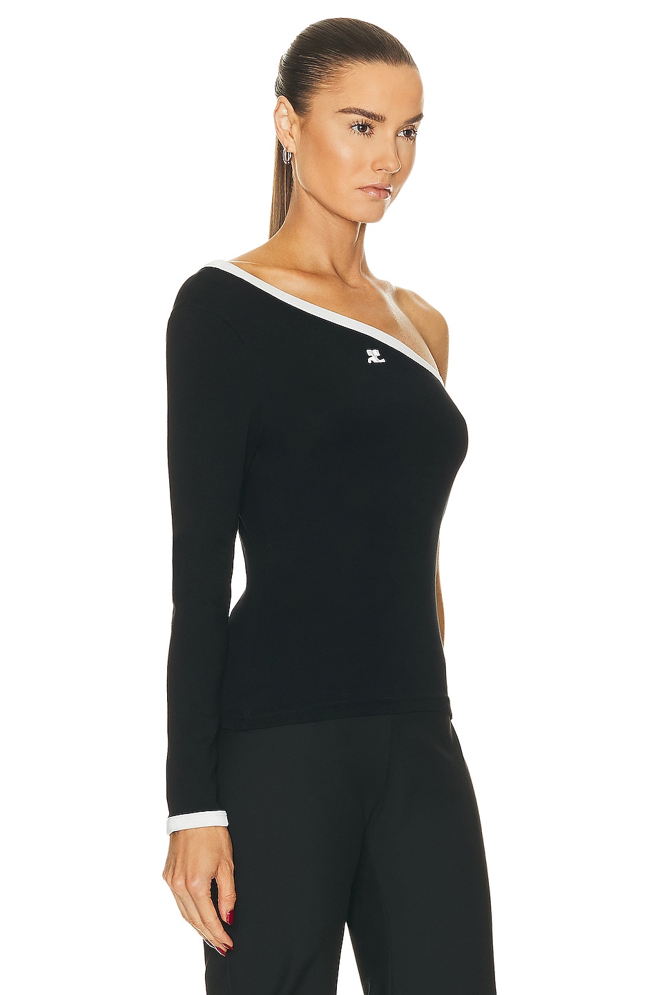 Courreges Contrast Top in Black & Heritage White | FWRD