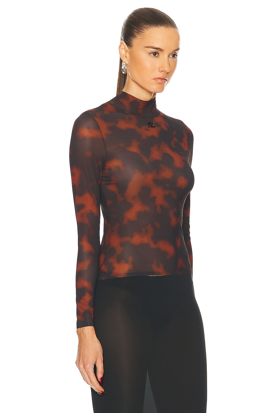 Courreges Mockneck Sheer Top in Havana & Tortoise | FWRD