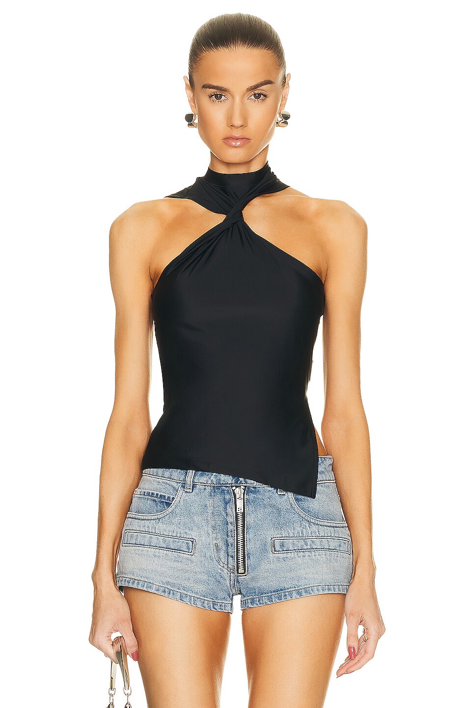 Courreges Jersey Twist Tank Top in Black | FWRD